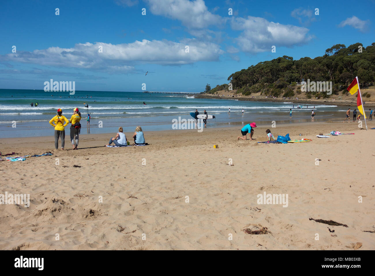 Lorne Beach, Australia with lifeguards on watch Stock Photo - Alamy