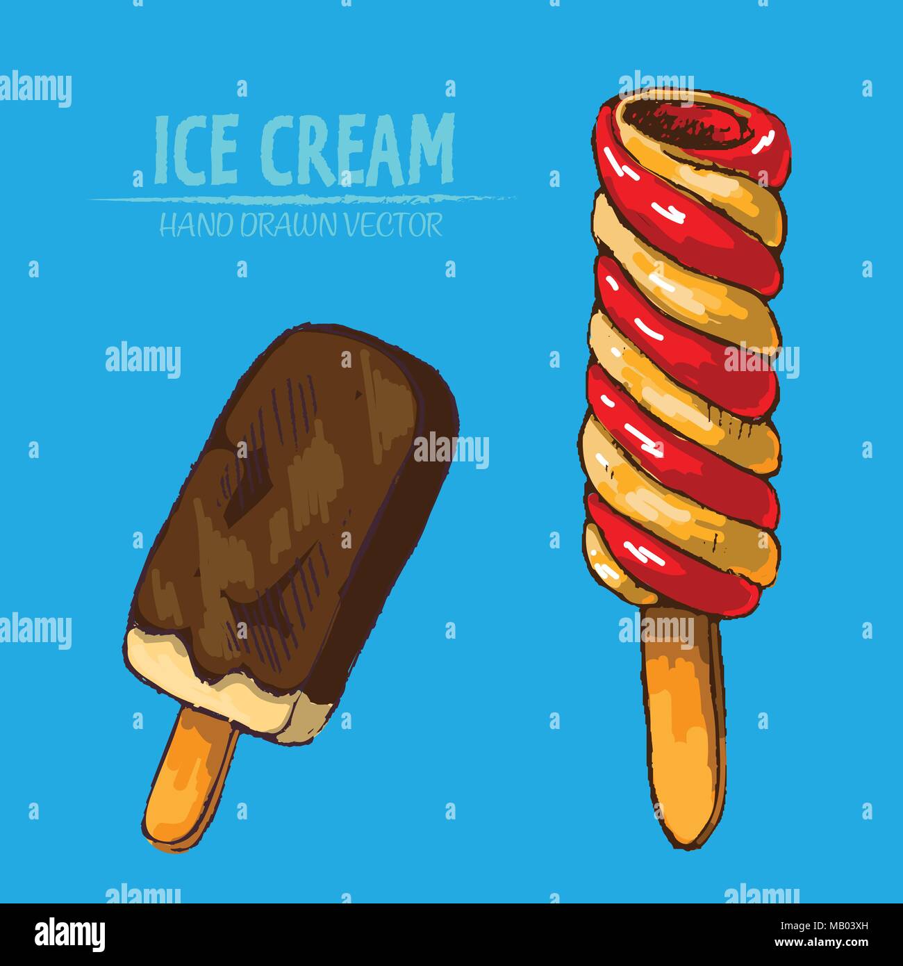 Digital vector detailed line art juicy ice cream on stick hand drawn ...