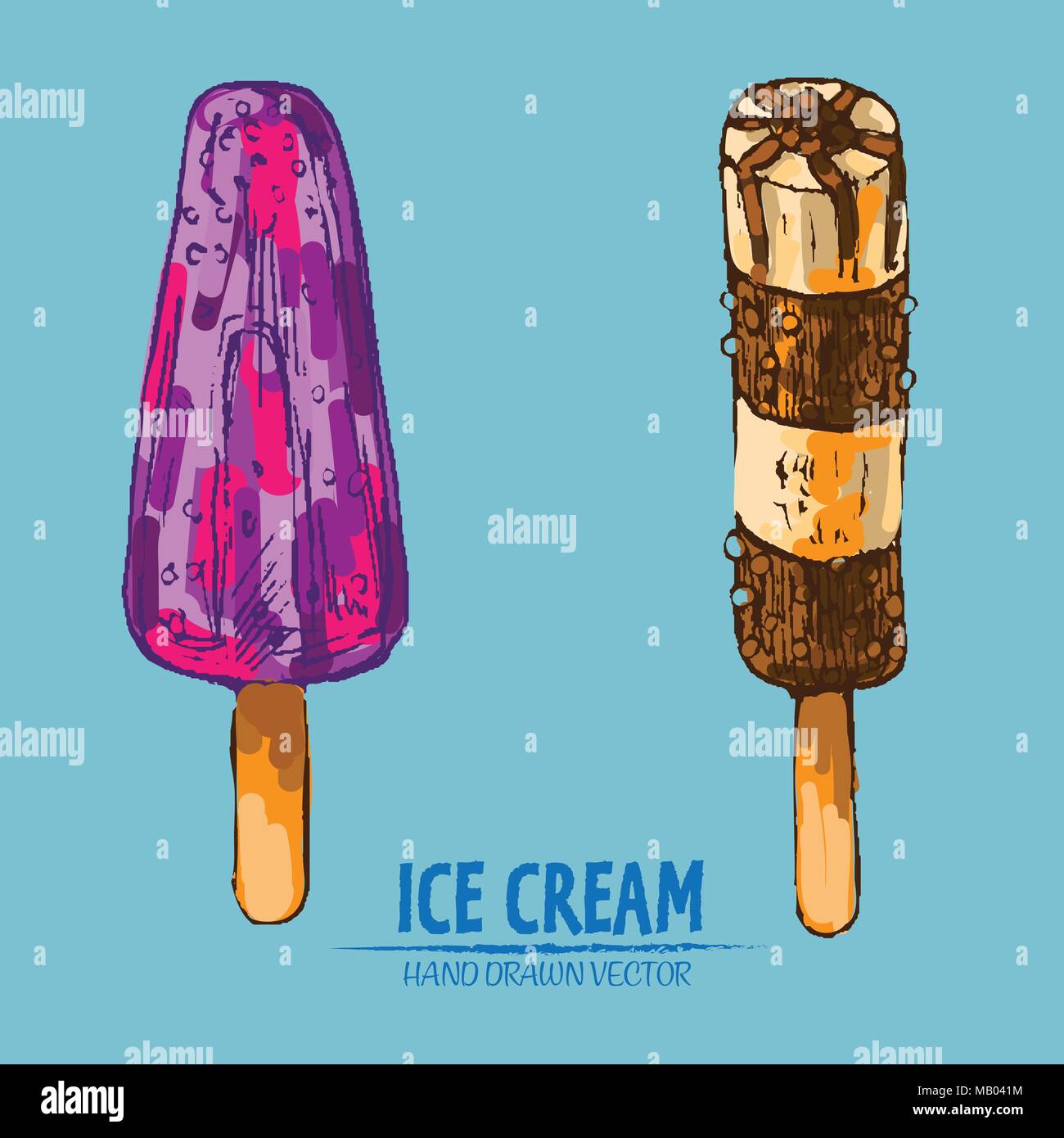 Digital vector detailed line art juicy ice cream on stick hand drawn ...