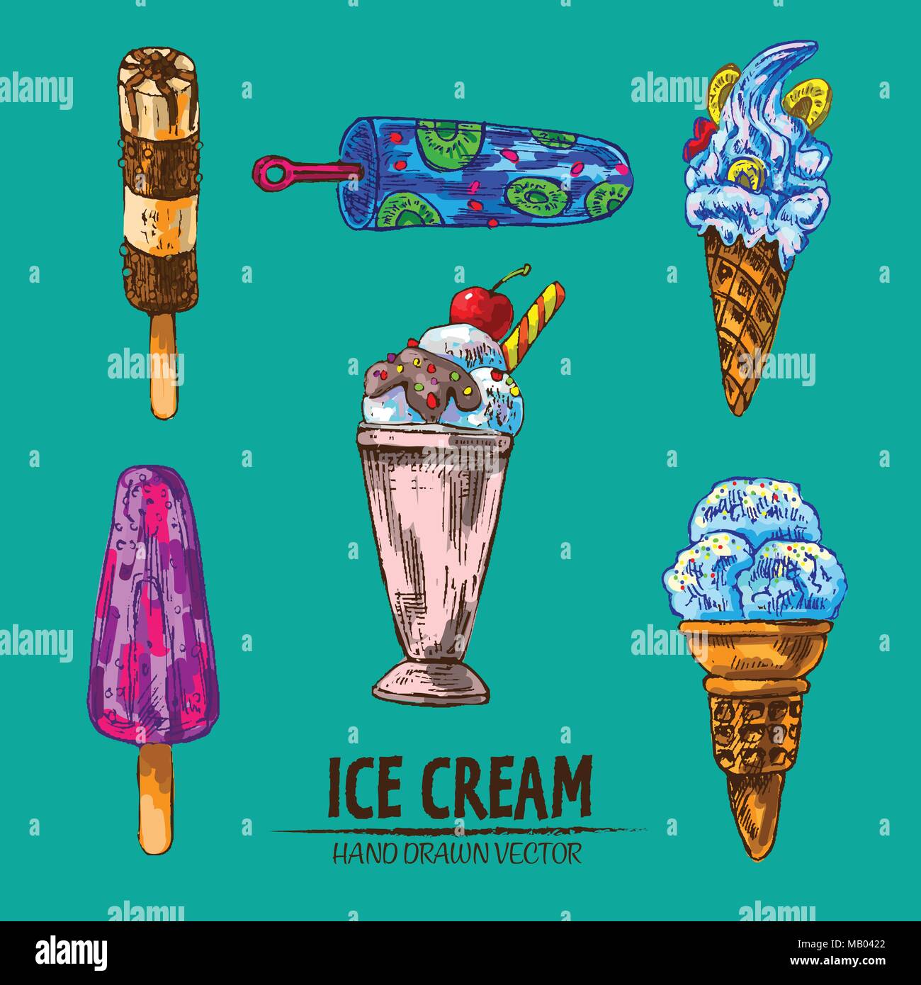 Digital vector detailed line art random ice cream with cream hand drawn ...