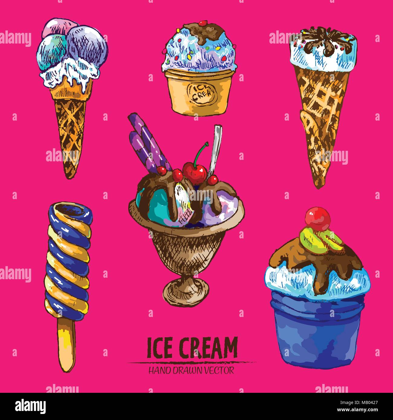 Digital vector detailed line art random ice cream with cream hand drawn ...