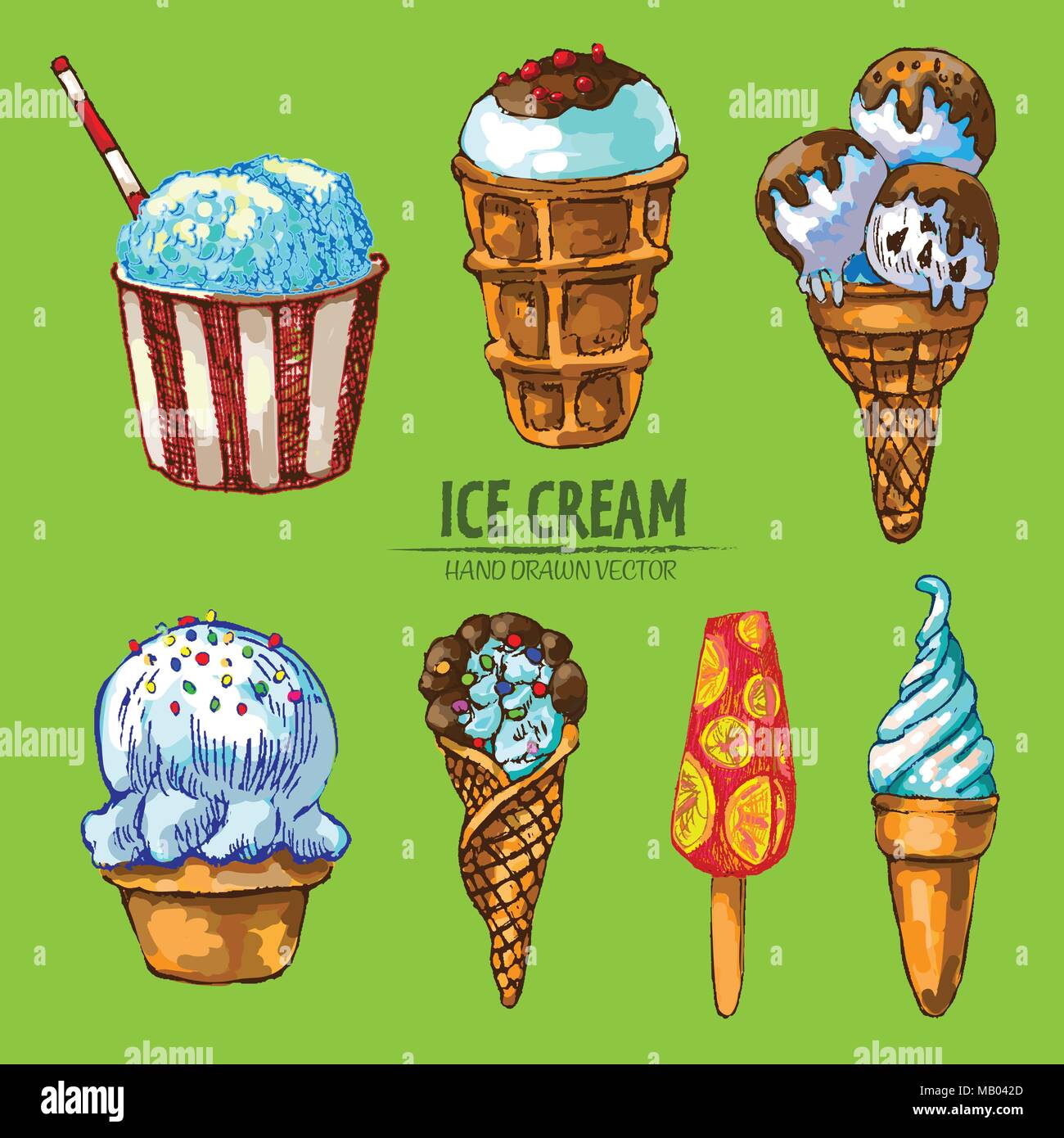 Digital vector detailed line art random ice cream with cream hand drawn ...