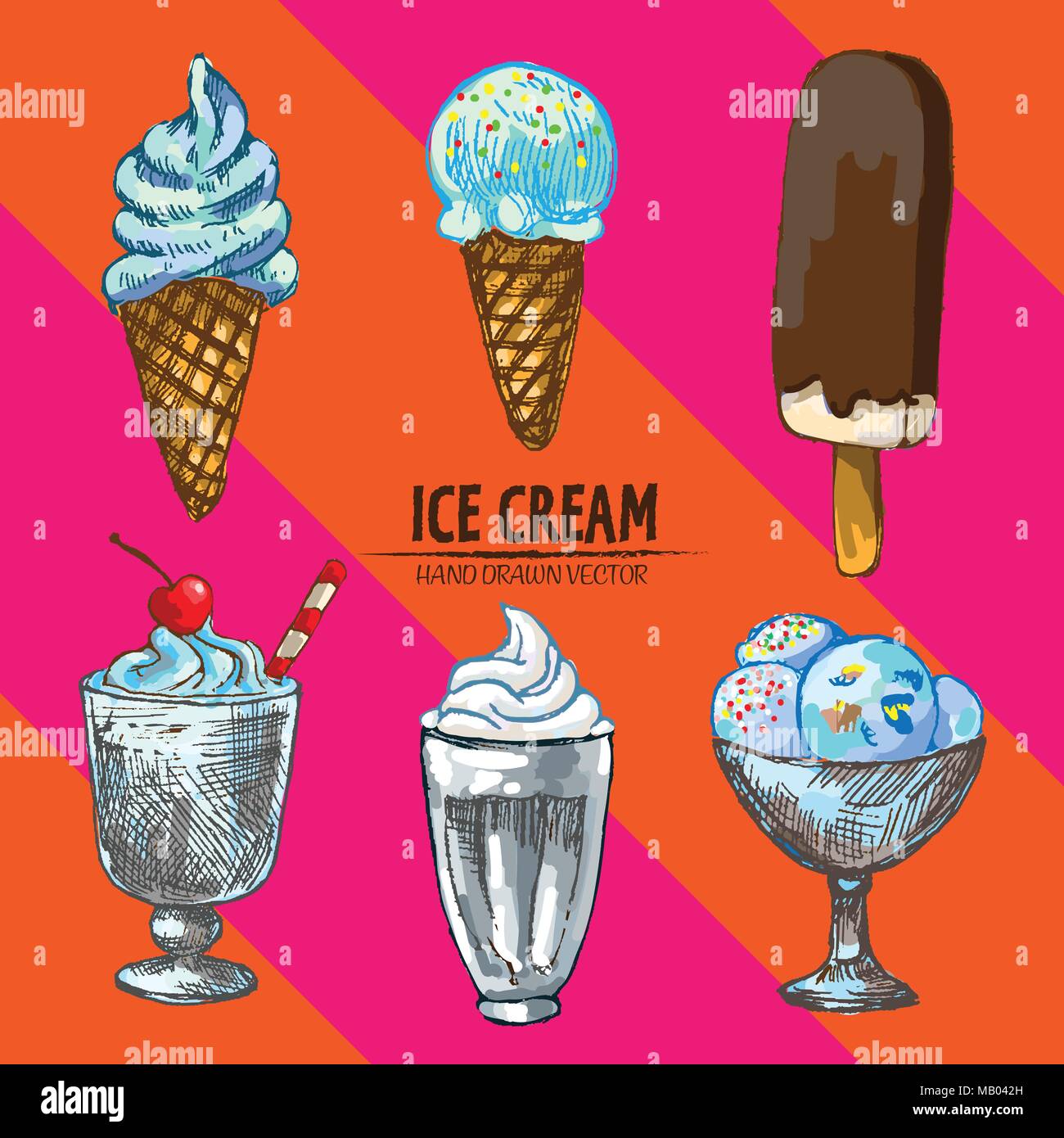 Digital vector detailed line art random ice cream with cream hand drawn ...