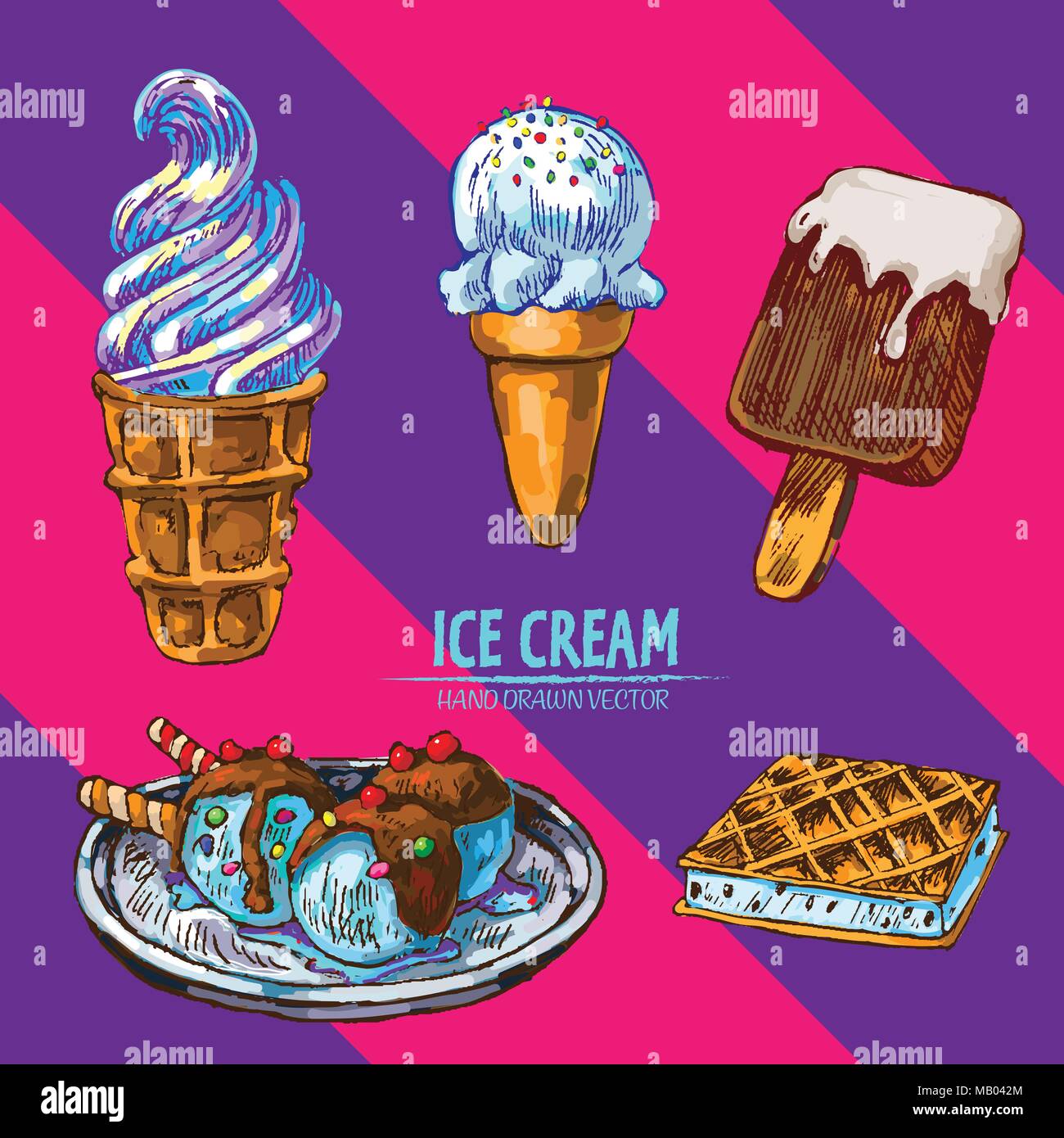 Digital vector detailed line art random ice cream with cream hand drawn ...