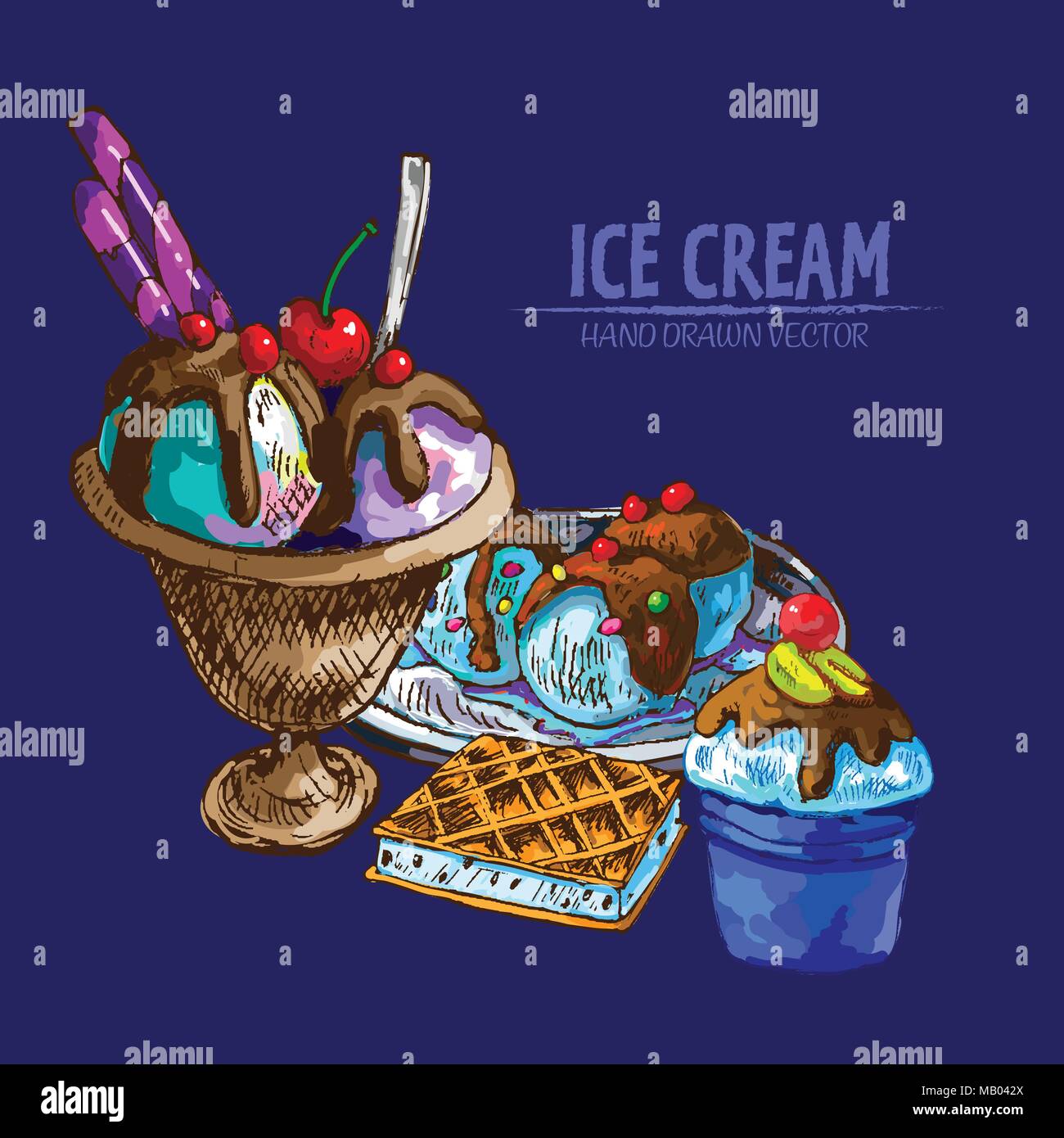 Digital vector detailed line art random ornamented ice cream hand drawn ...