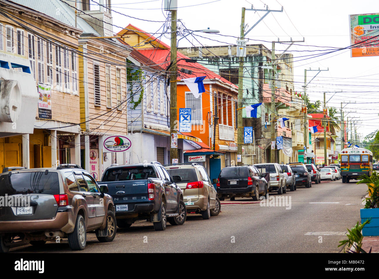 Albert street at the Cruise destination Belize in Central America is a ...