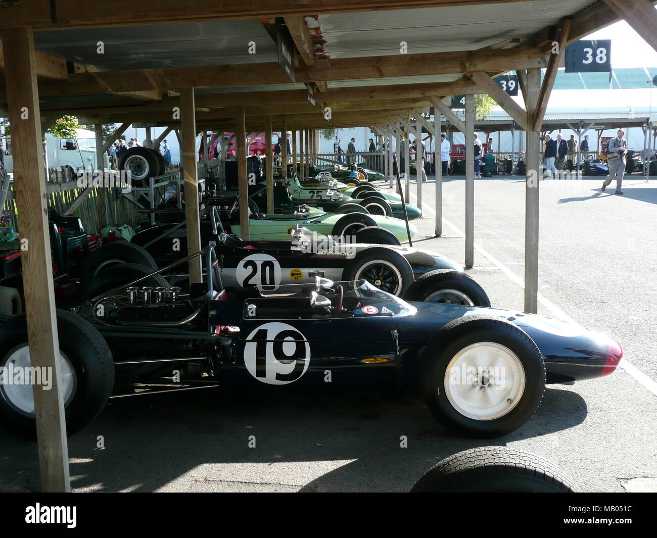 Historic racing cars in the paddock at the 2008 Goodwood Revival event ...