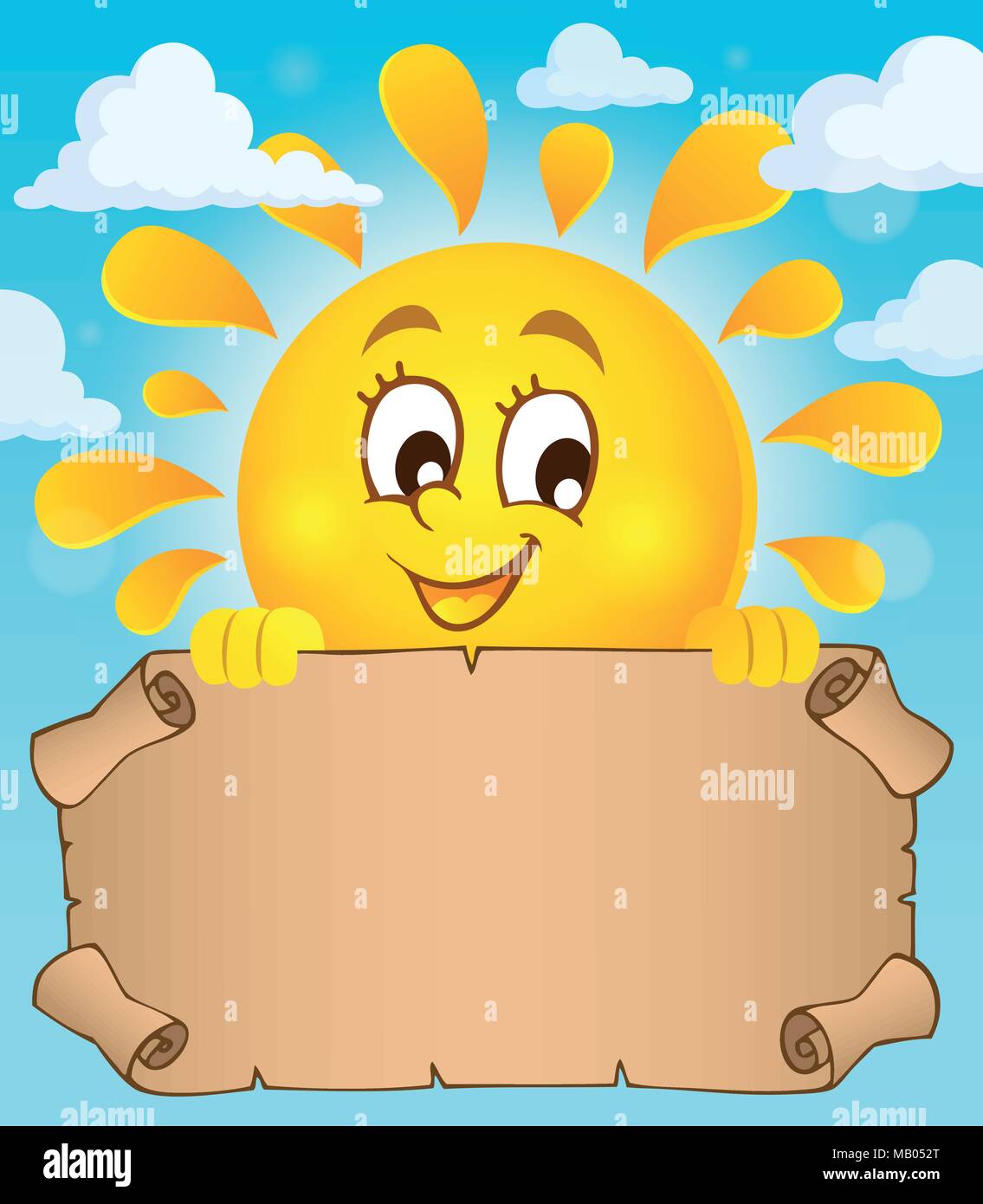Happy sun holding parchment theme 1 - eps10 vector illustration Stock ...