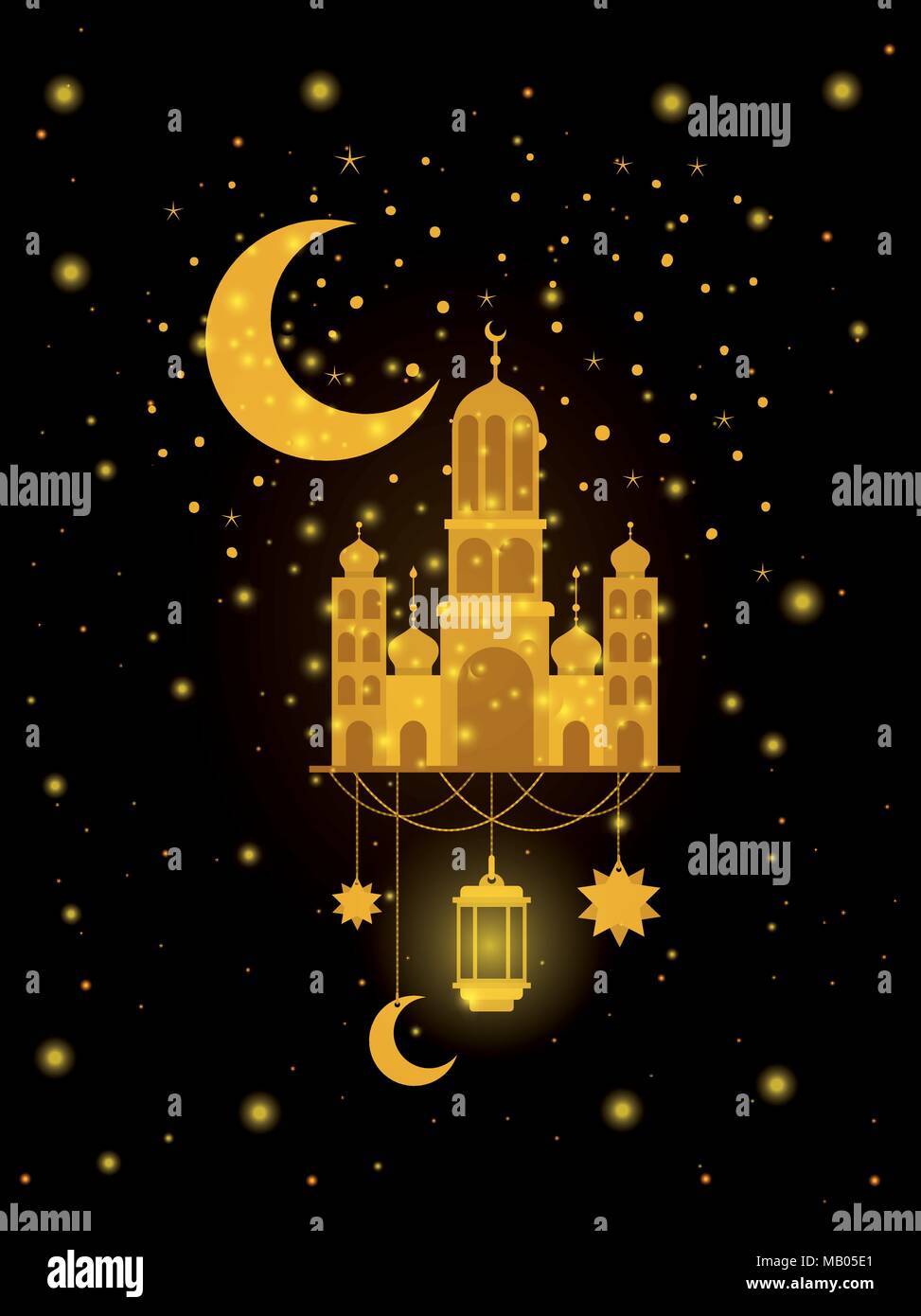 eid mubarak temple facade with moon and lantern Stock Vector Image ...
