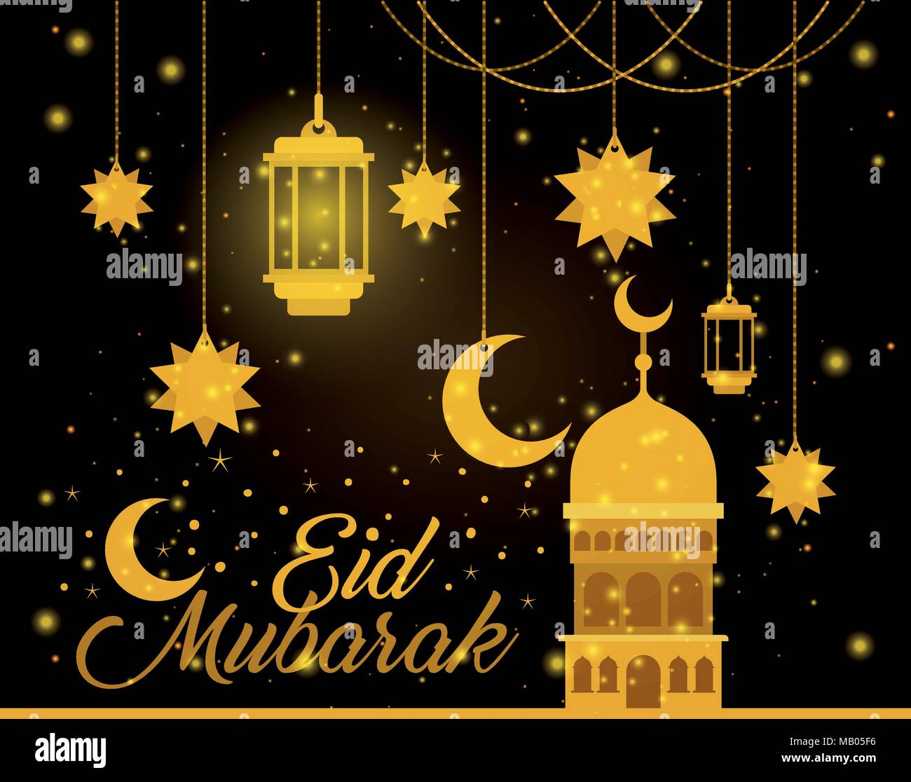 eid mubarak temple facade with moon and lantern Stock Vector Image ...
