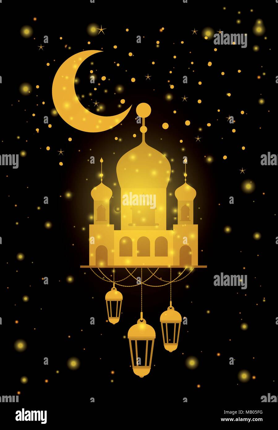 eid mubarak temple facade with moon and lantern Stock Vector Image ...