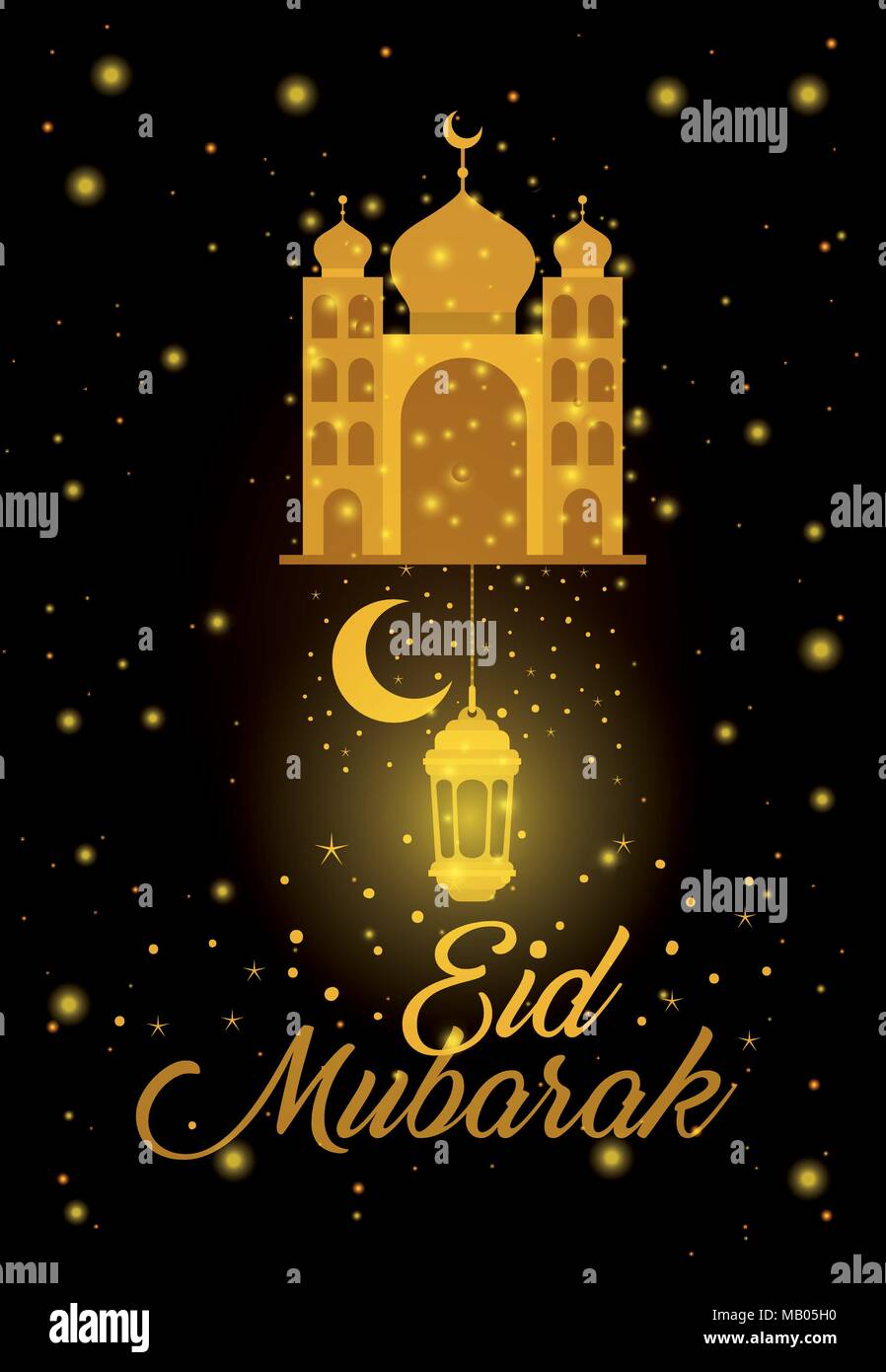 eid mubarak temple facade with moon and lantern Stock Vector Image ...