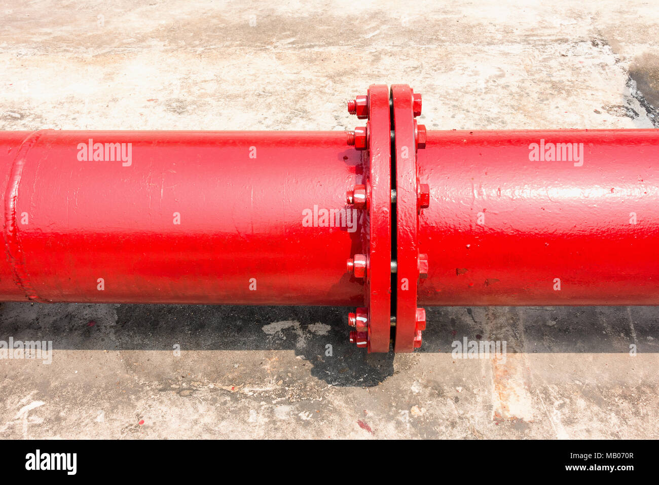 Fire protection pipeline, Pipe connection Stock Photo - Alamy