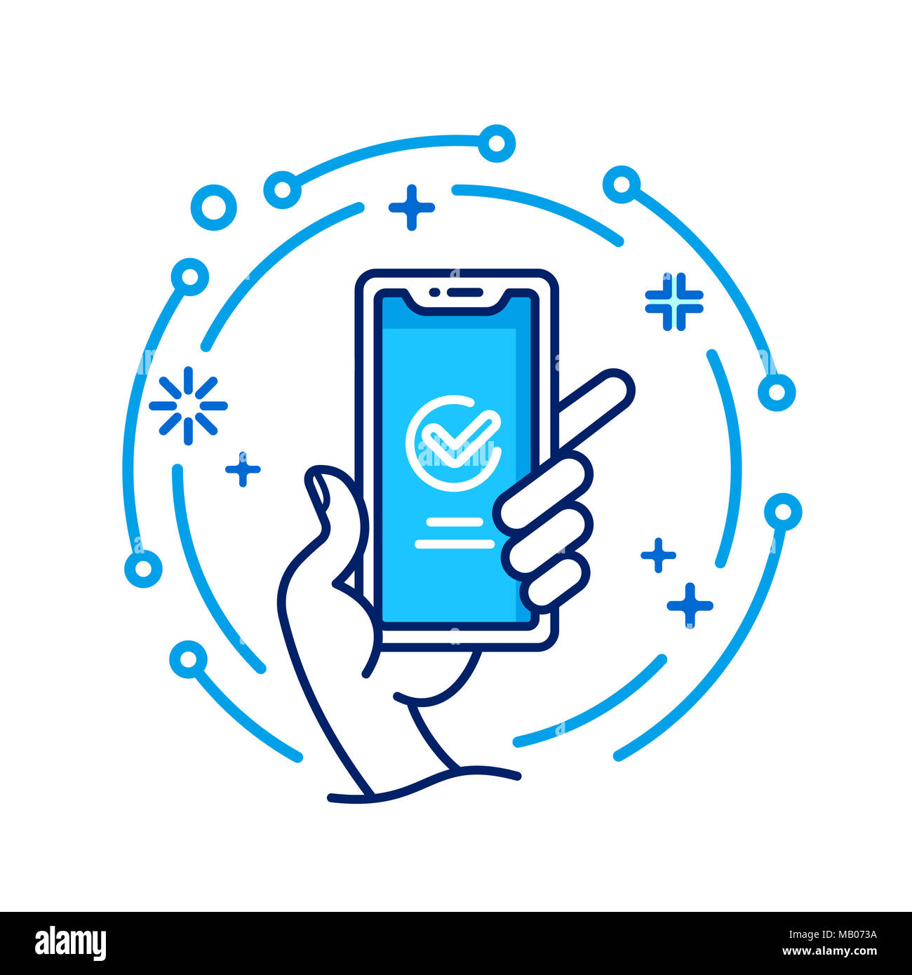 Vector outline blue business illustration of app screens in flat style ...