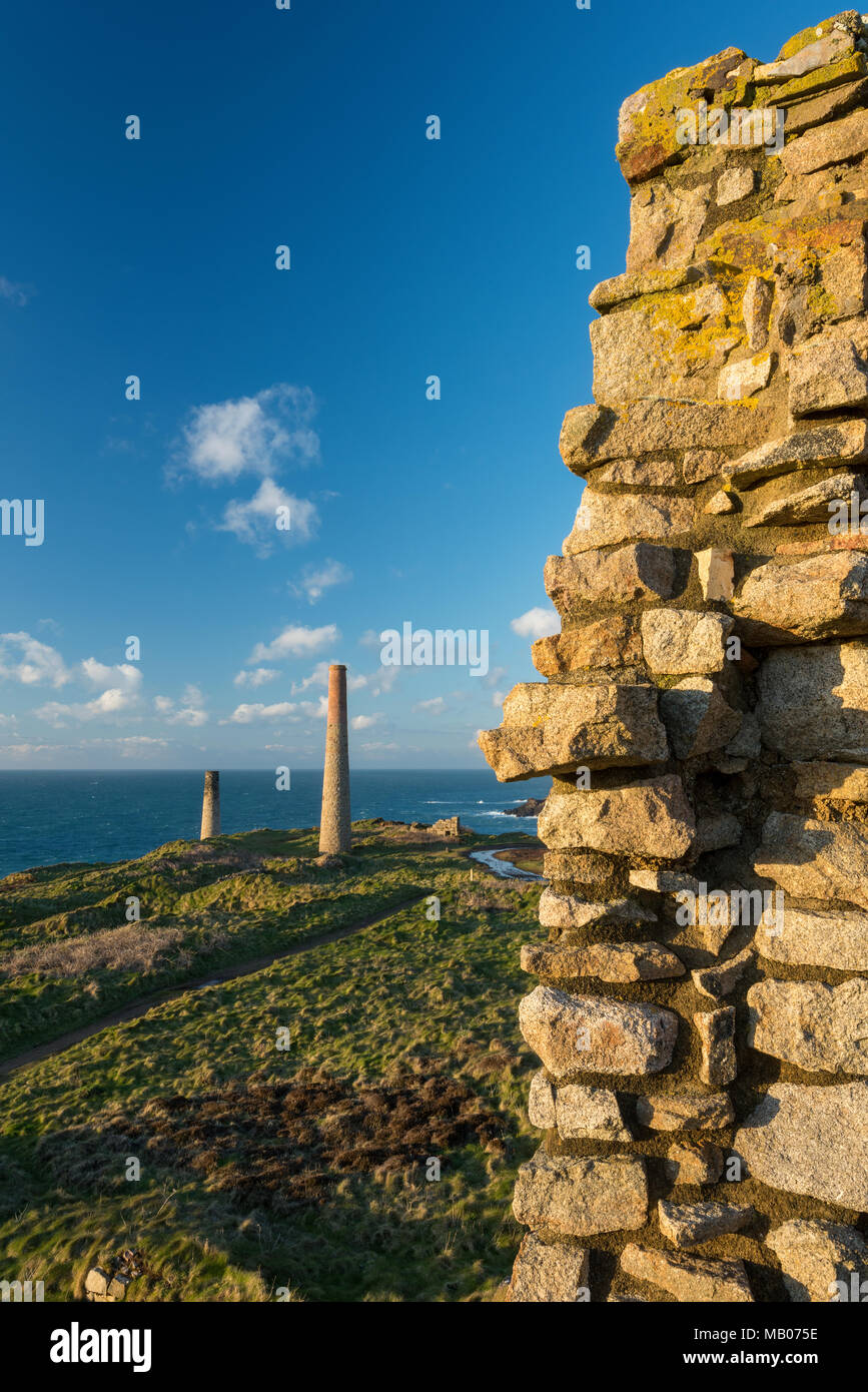 The abandoned tin mines and engine houses buildings at levant tin mine ...