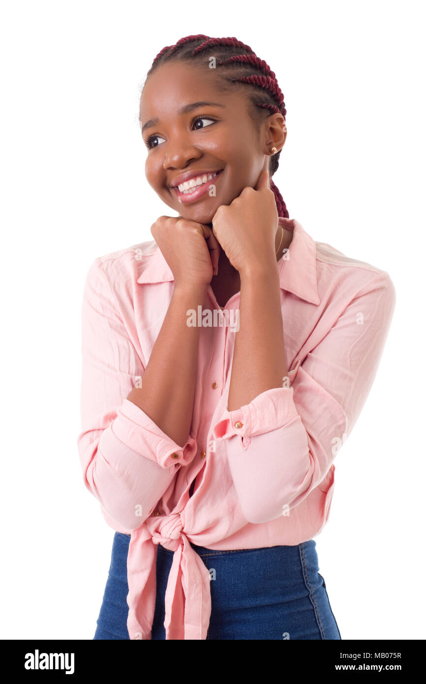 Happy african girl isolated on white background Stock Photo - Alamy