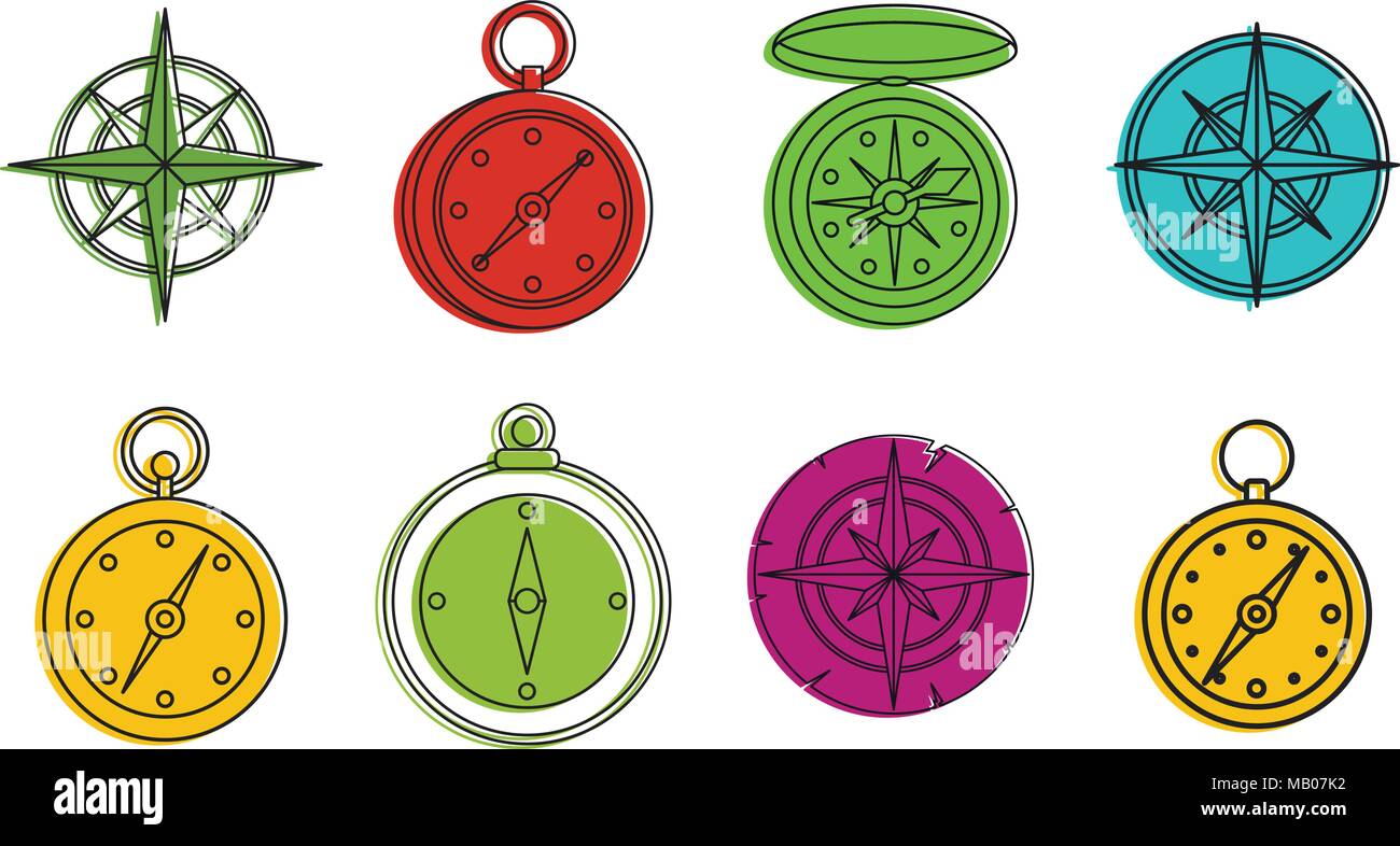 Compass icon set, color outline style Stock Vector Image & Art - Alamy