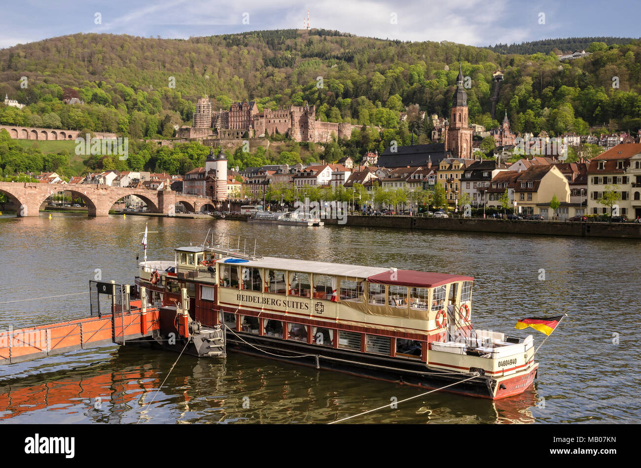 Panoramaansicht vom Neckar, Heidelberg, Baden-Württemberg, Deutschland ...