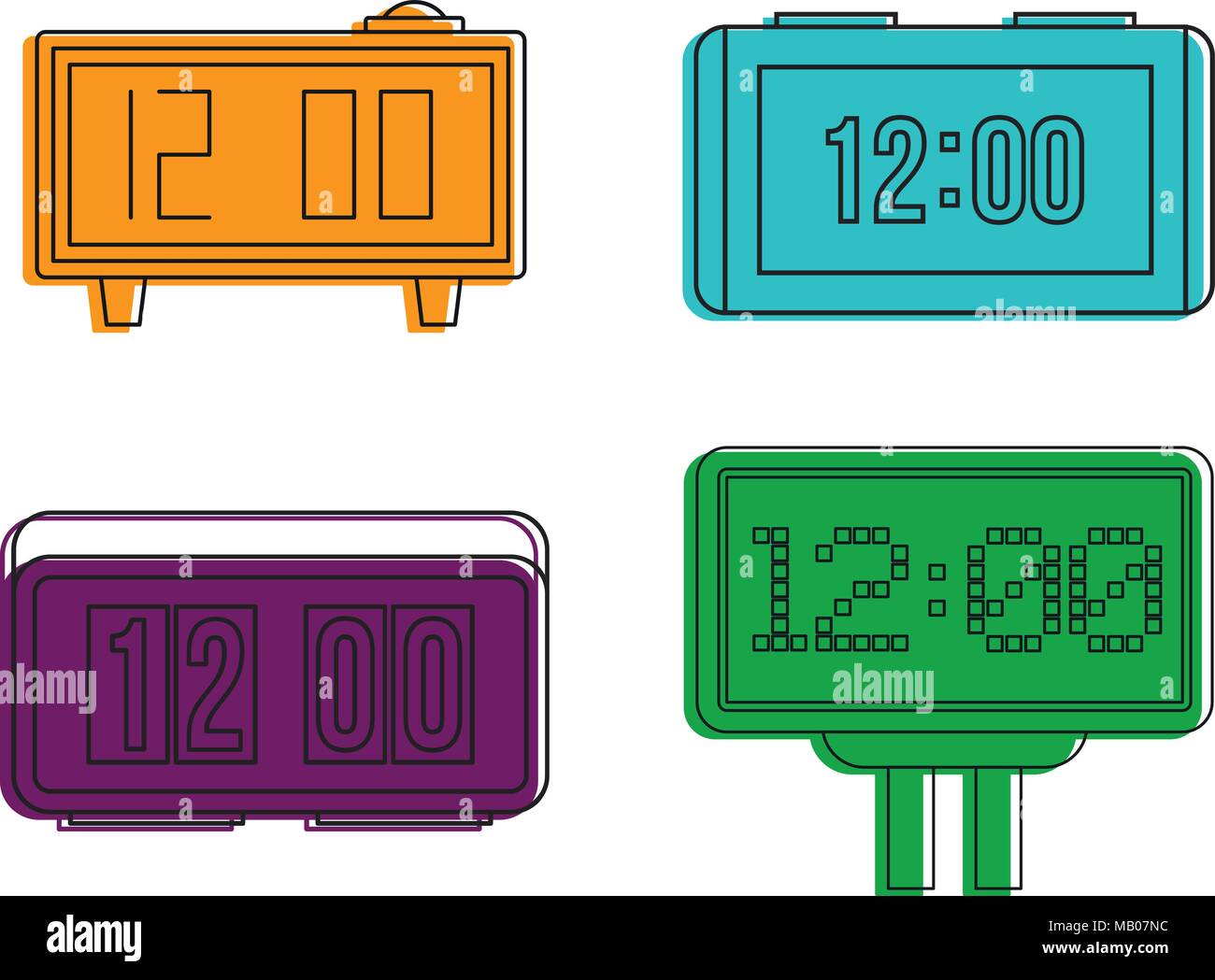 Digital clock icon set, color outline style Stock Vector Image & Art ...