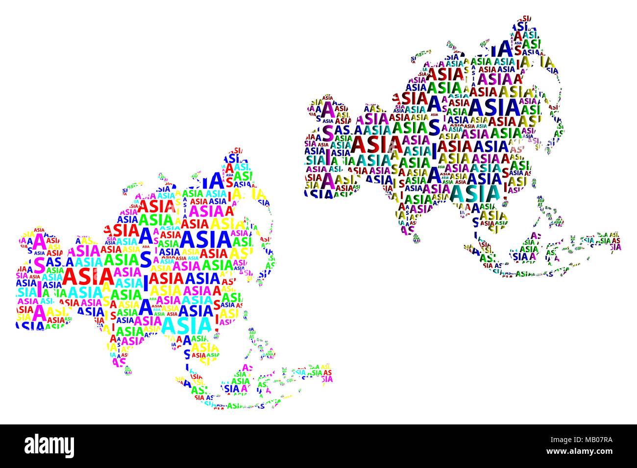 Sketch Asia letter text continent, Asia word - in the shape of the ...