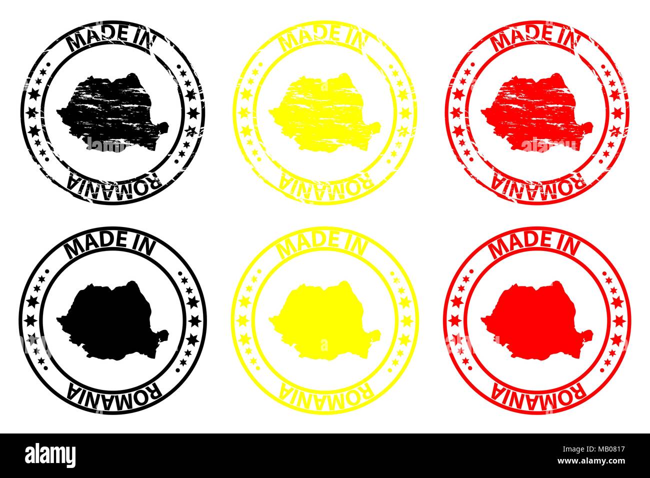 Made in Romania - rubber stamp - vector, Romania map pattern - black ...