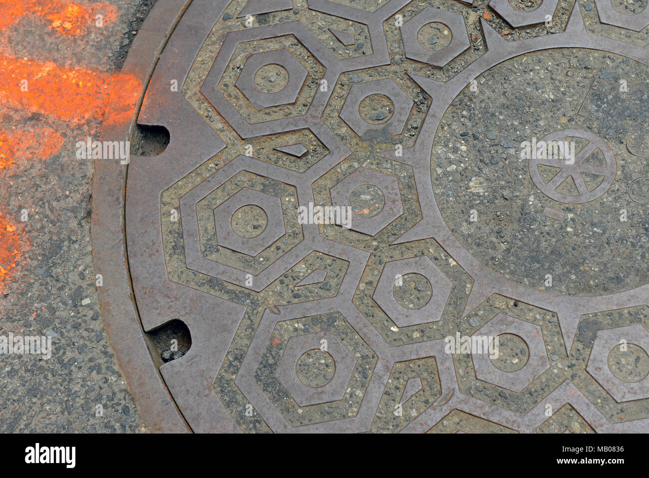 Manhole covers on street in Manhattan New York, used to cover old ...