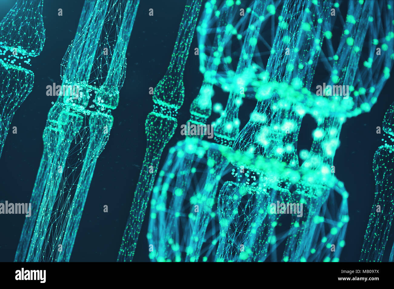 3D rendering blue glowing synapse. Artificial neuron in concept of artificial intelligence ...