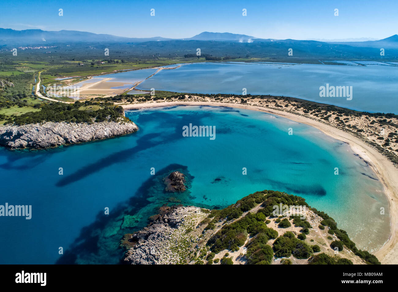 Panoramic aerial view of voidokilia beach, one of the best beaches in ...