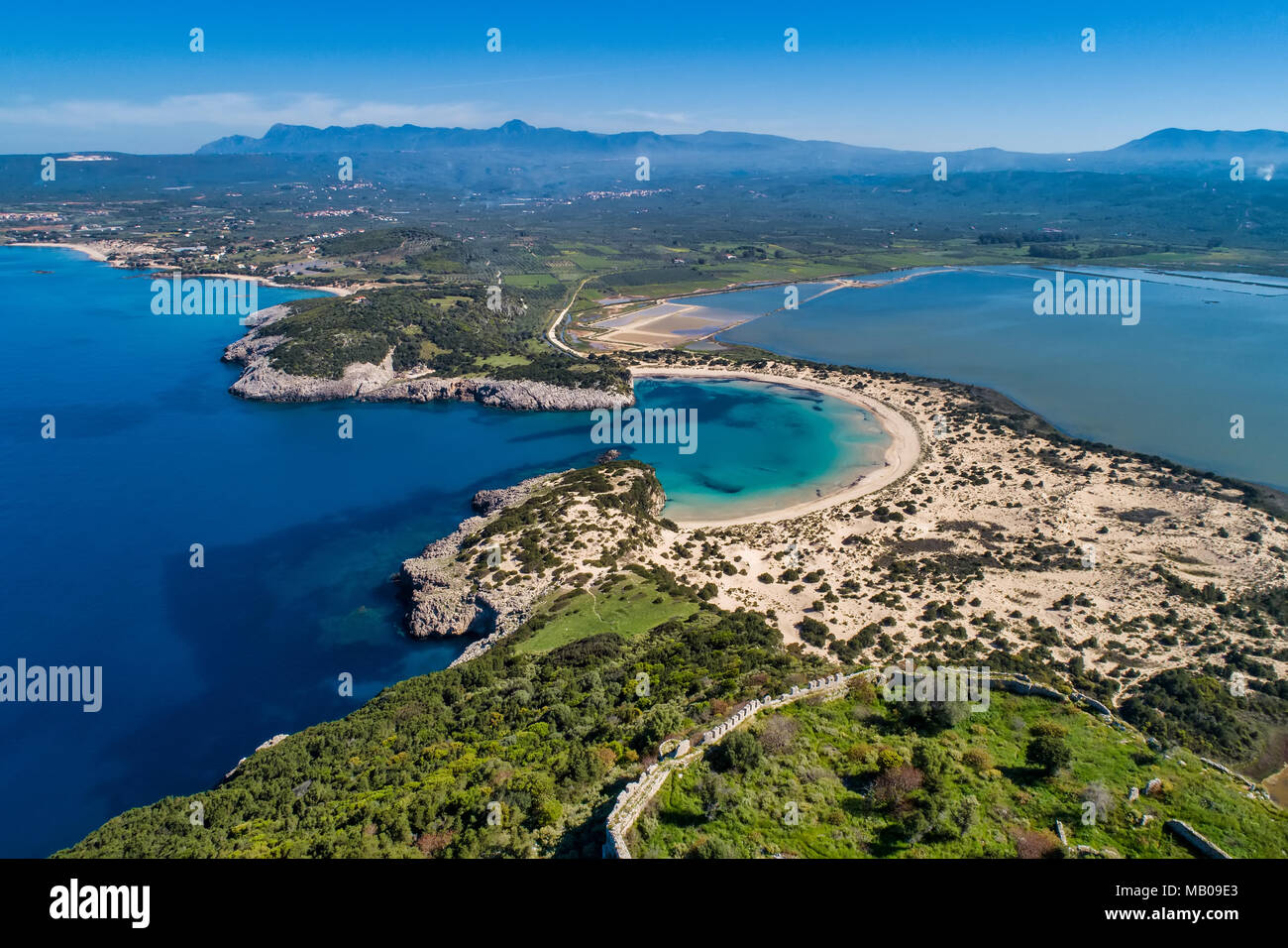 Panoramic aerial view of voidokilia beach, one of the best beaches in ...