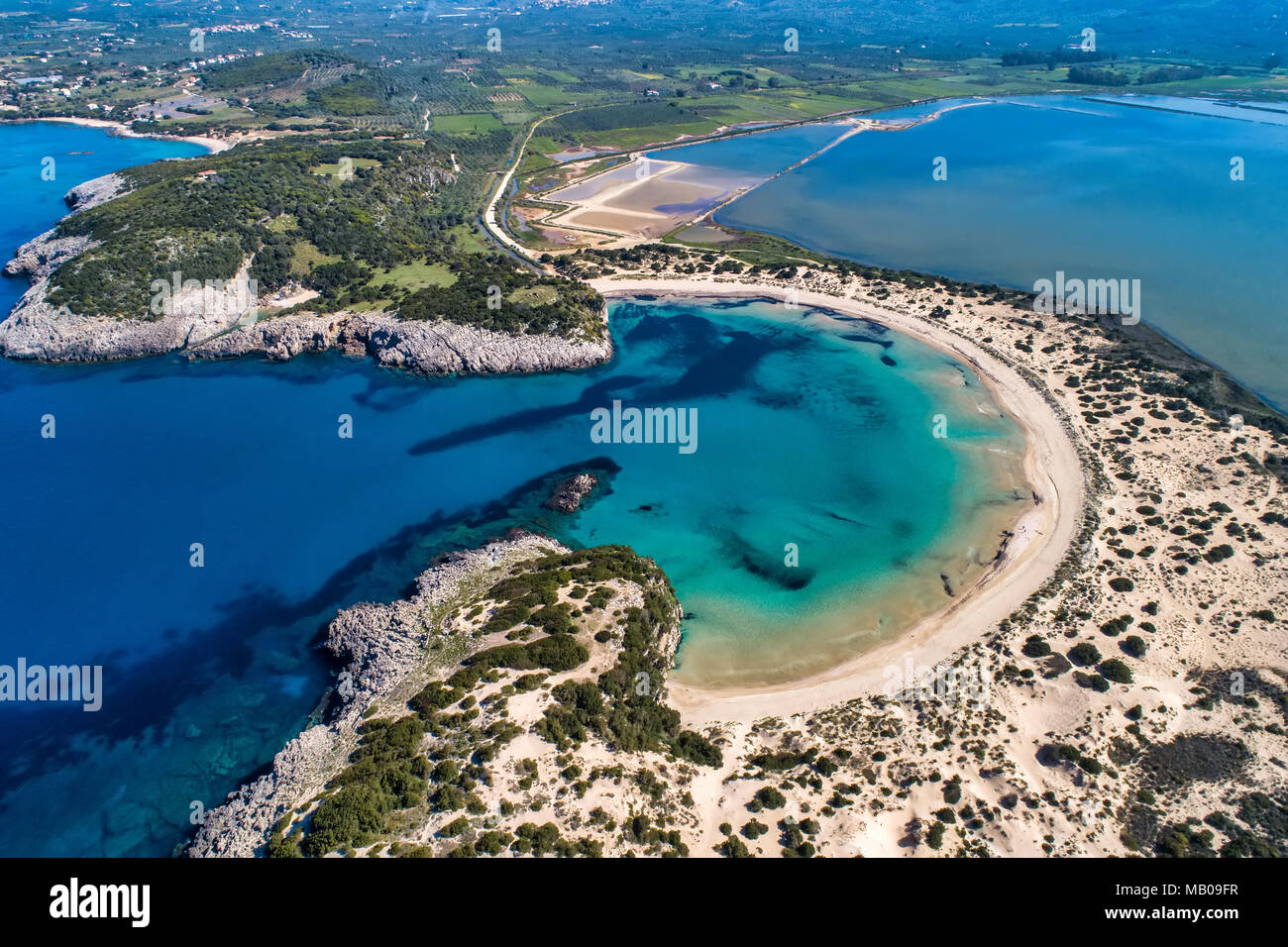 Panoramic aerial view of voidokilia beach, one of the best beaches in ...