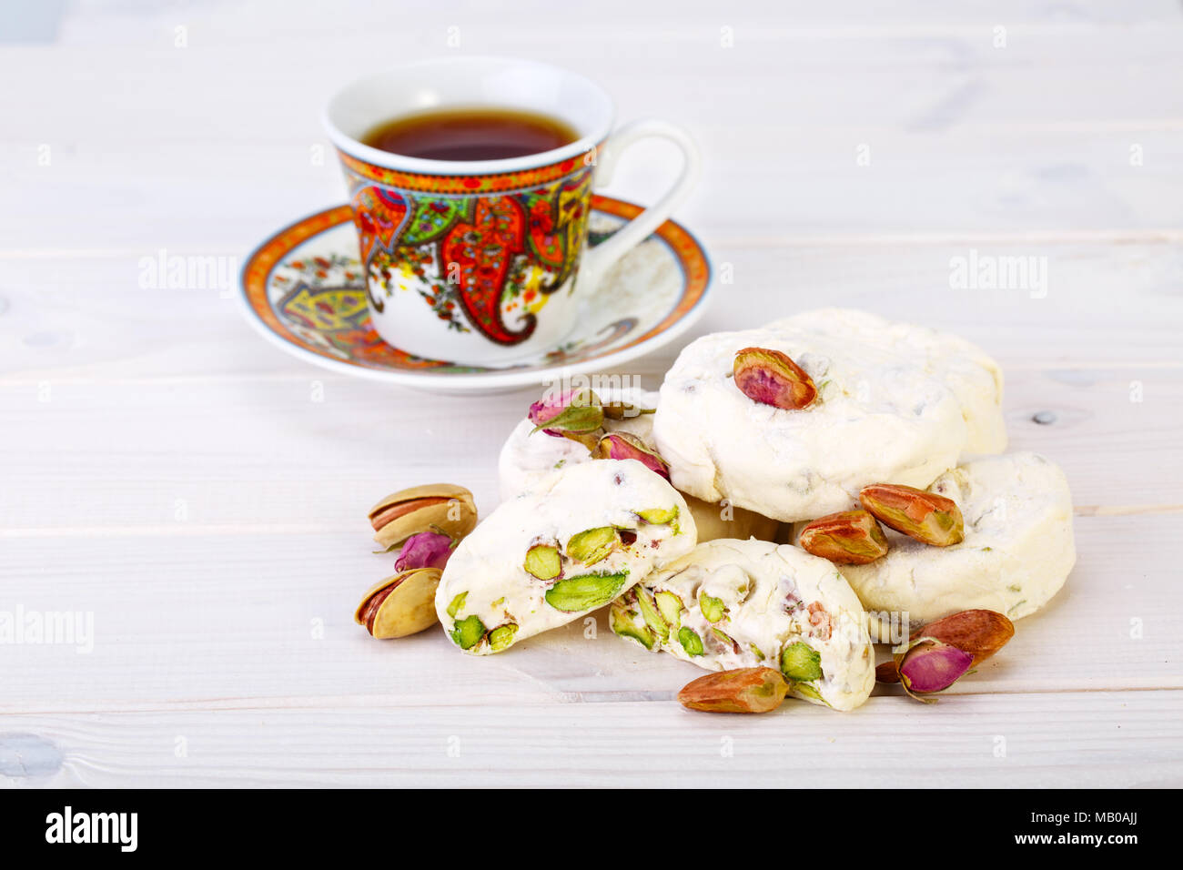 Traditional Iranian and Persian pieces of white nougat dessert sweet ...