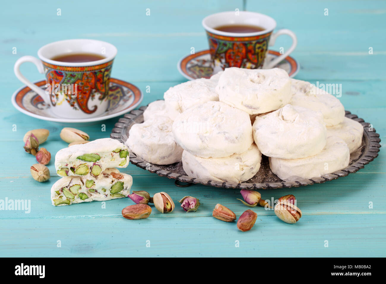 Traditional Iranian and Persian pieces of white nougat dessert sweet ...
