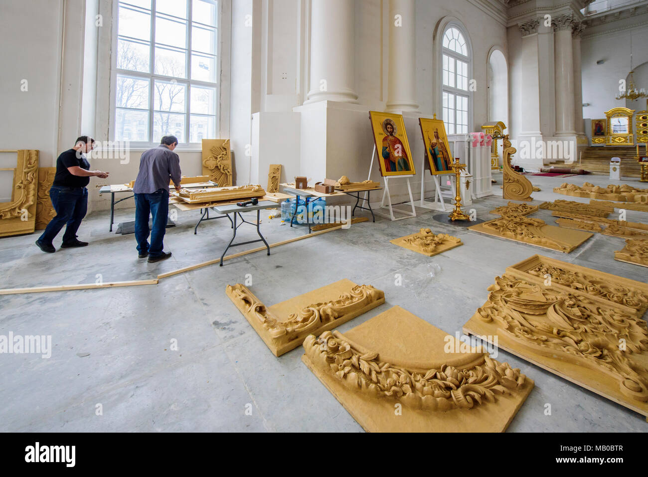 Restoration in the interior of Smolny Cathedral, St. Petersburg, Russia ...