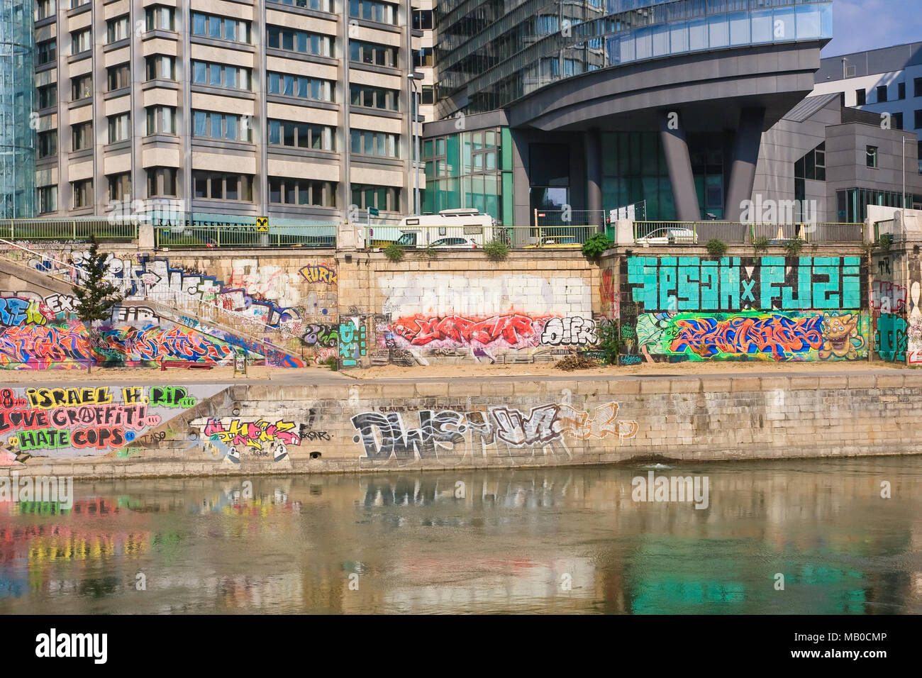 Graffiti. Danube Canal. Vienna. Austria Stock Photo - Alamy