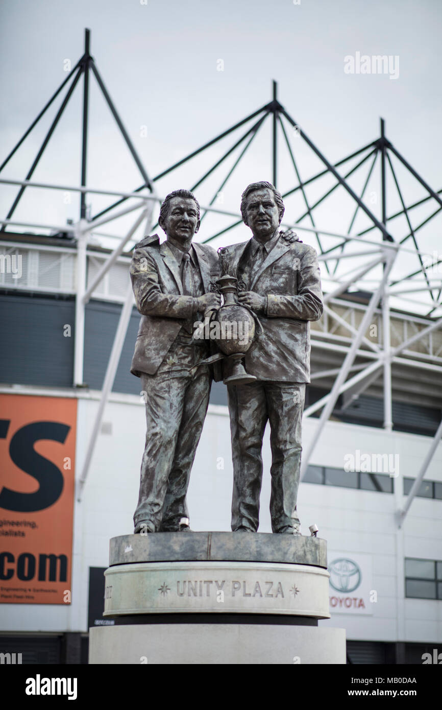 Statue of Brian Clough and Peter Taylor outside Derby County FC, Derby ...
