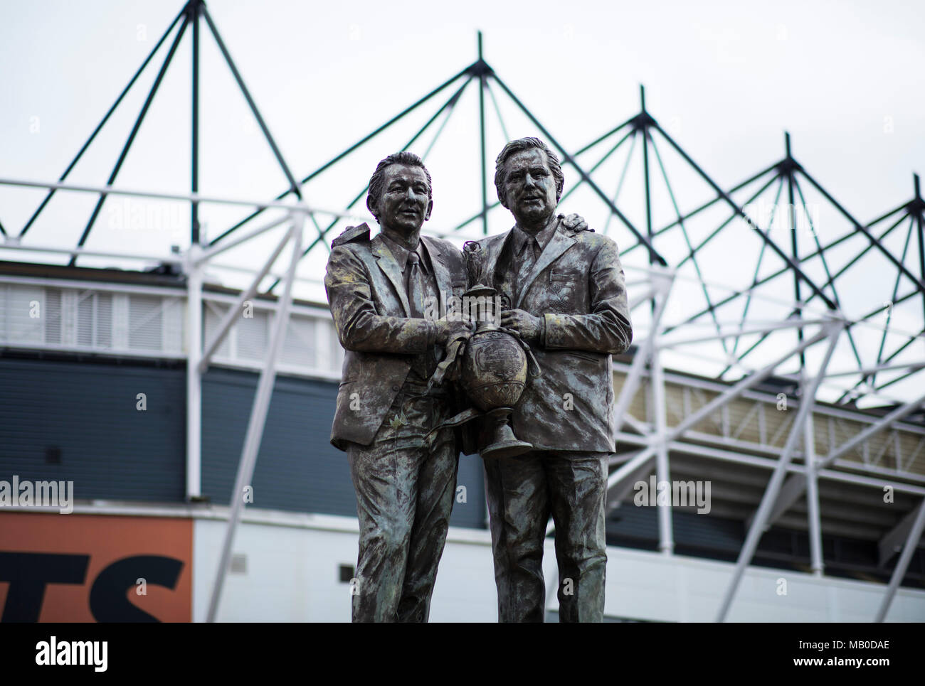 Statue of Brian Clough and Peter Taylor outside Derby County FC, Derby ...