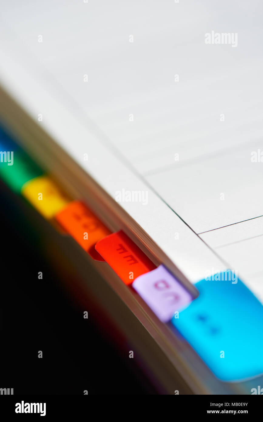 Selective focus alphabetical index address book Stock Photo - Alamy