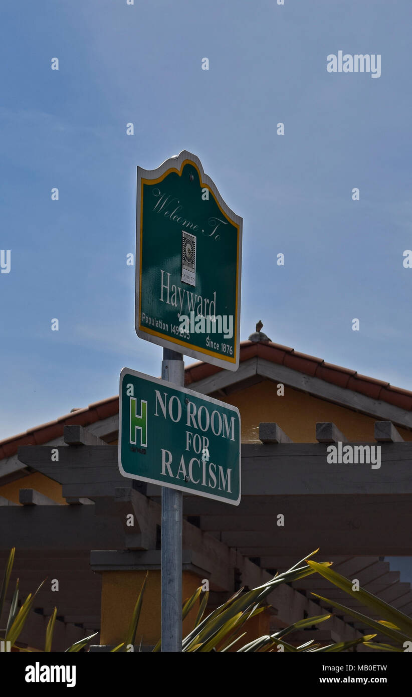 NO ROOM for RACISM and welcome to Hayward signs, California Stock Photo ...