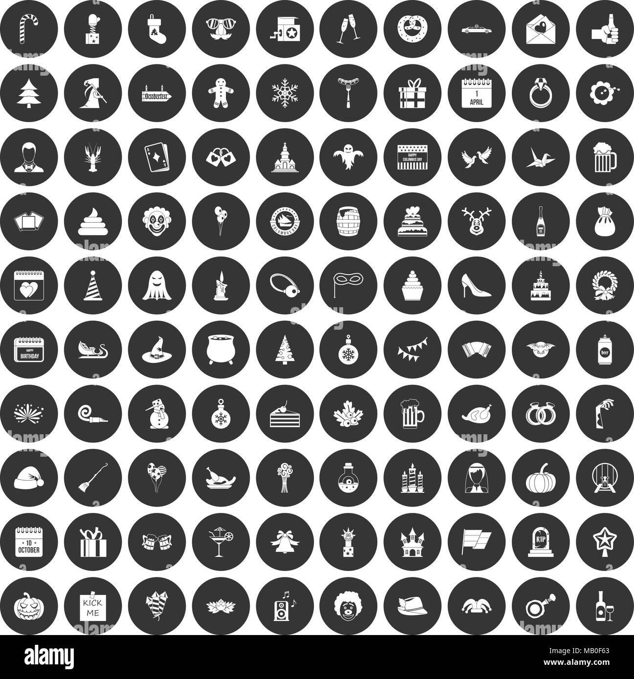 100 holidays icons set black circle Stock Vector Image & Art - Alamy