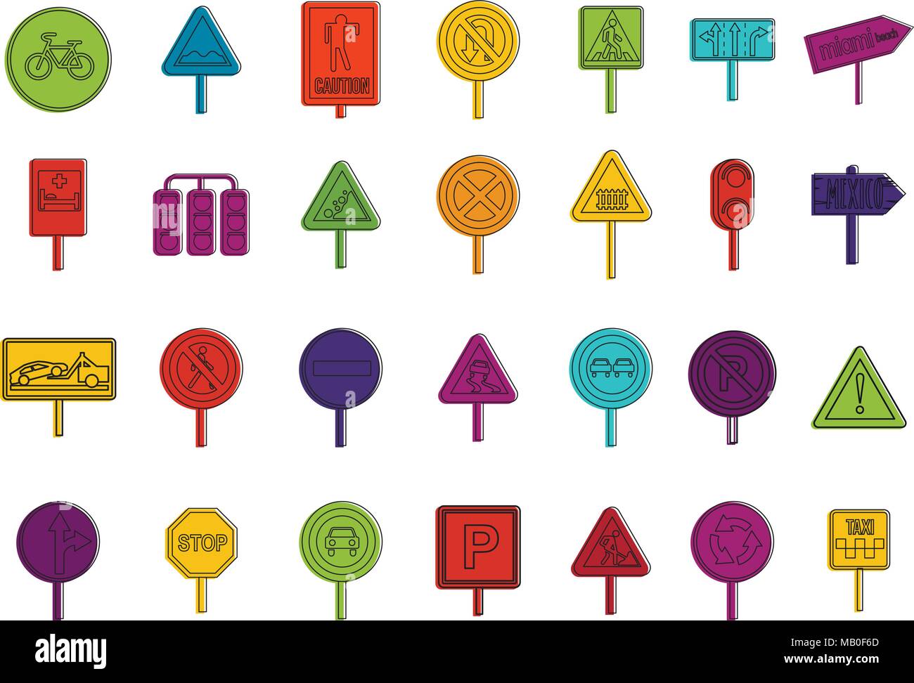 Road sign icon set, color outline style Stock Vector Image & Art - Alamy