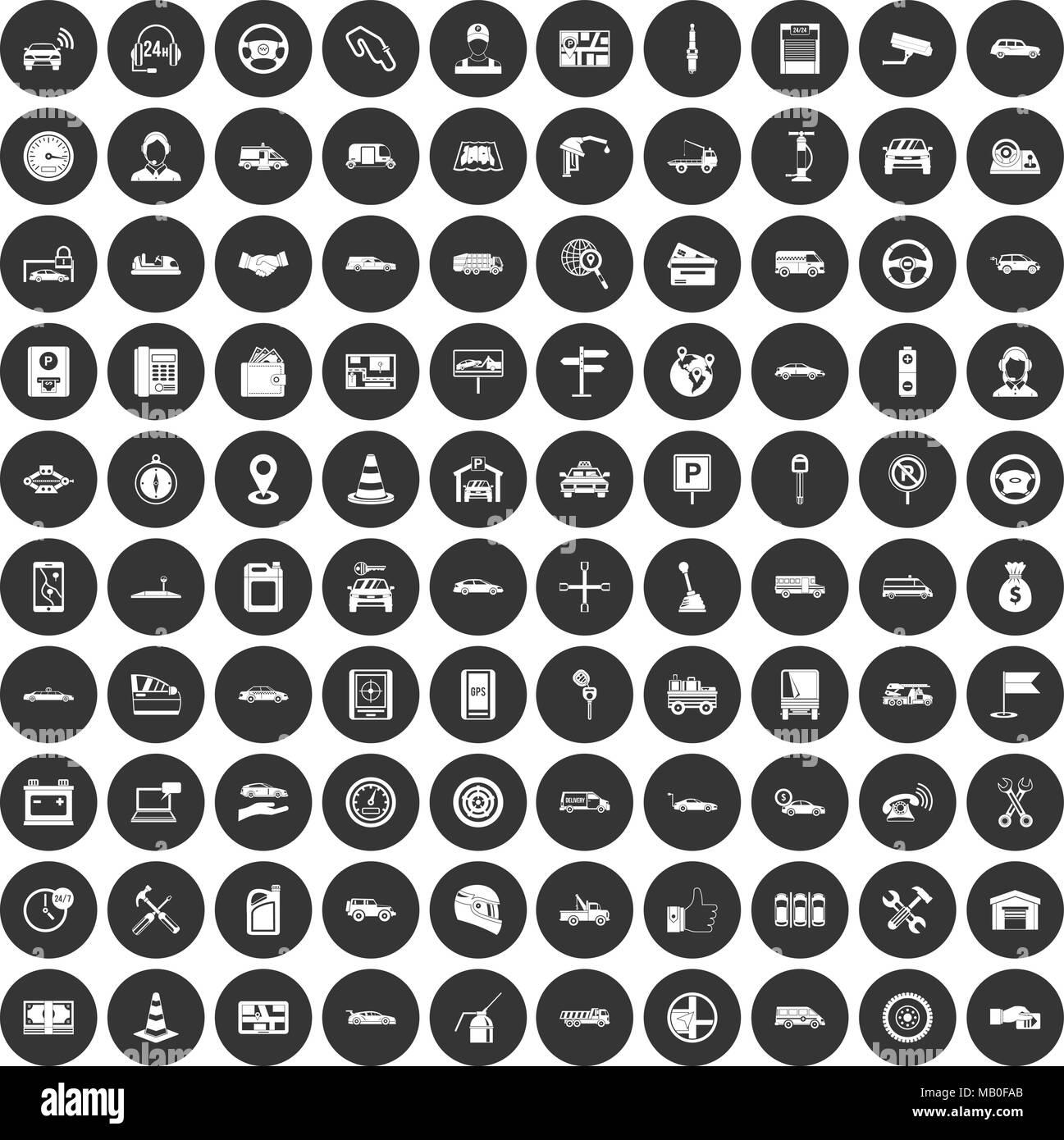 100 auto icons set black circle Stock Vector Image & Art - Alamy