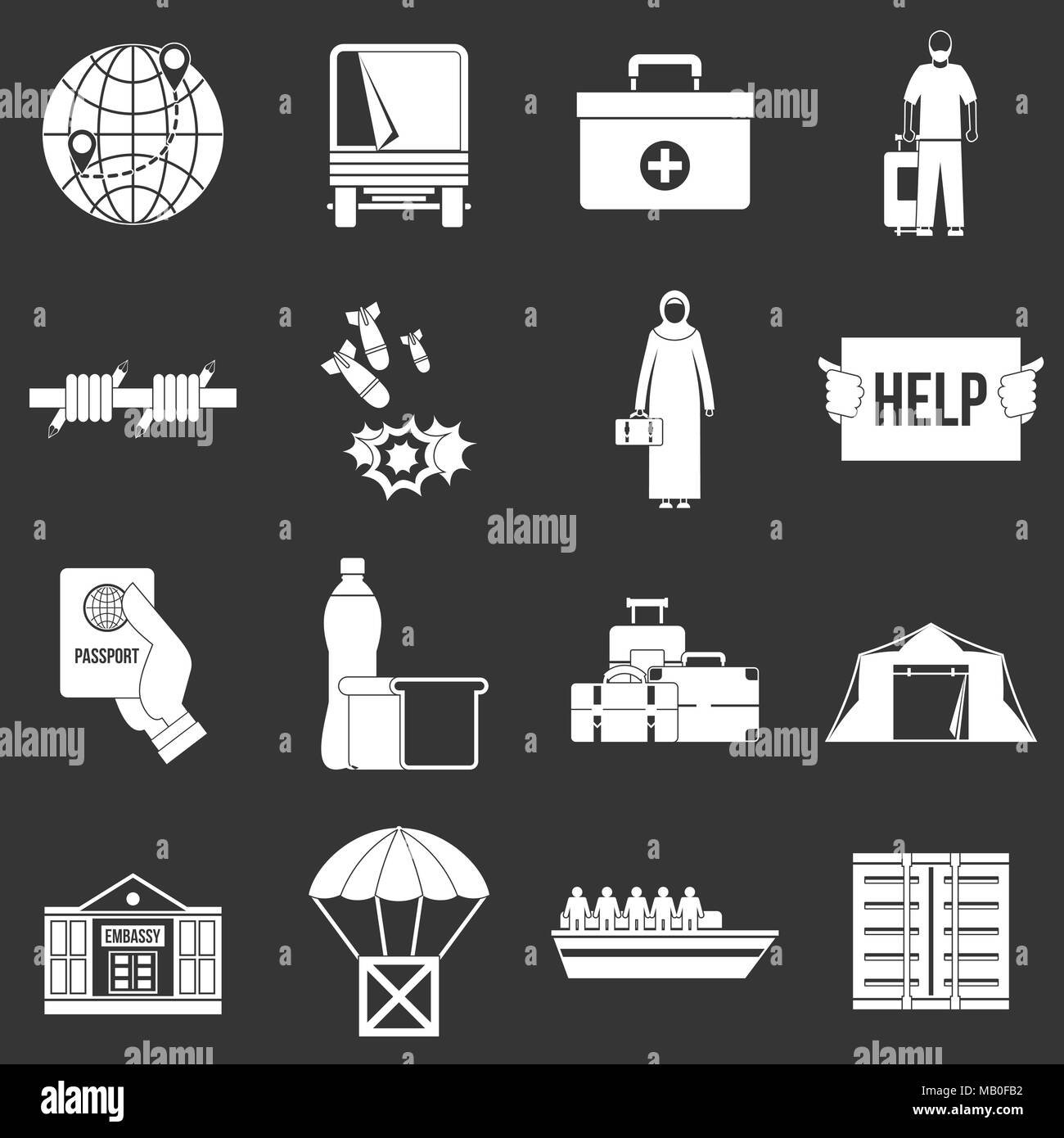 Refugees problem icons set grey vector Stock Vector Image & Art - Alamy