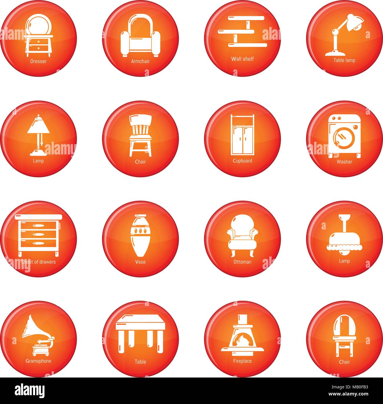 Interior furniture icons set red vector Stock Vector Image & Art - Alamy