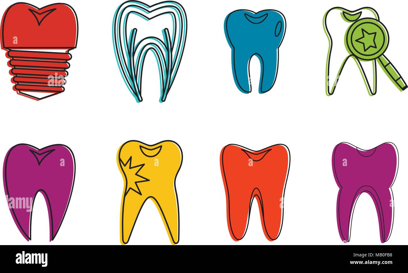 Tooth icon set, color outline style Stock Vector Image & Art - Alamy