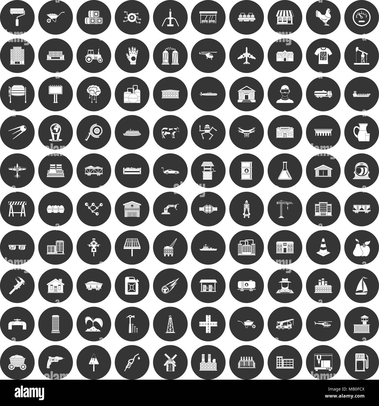 100 industry icons set black circle Stock Vector Image & Art - Alamy