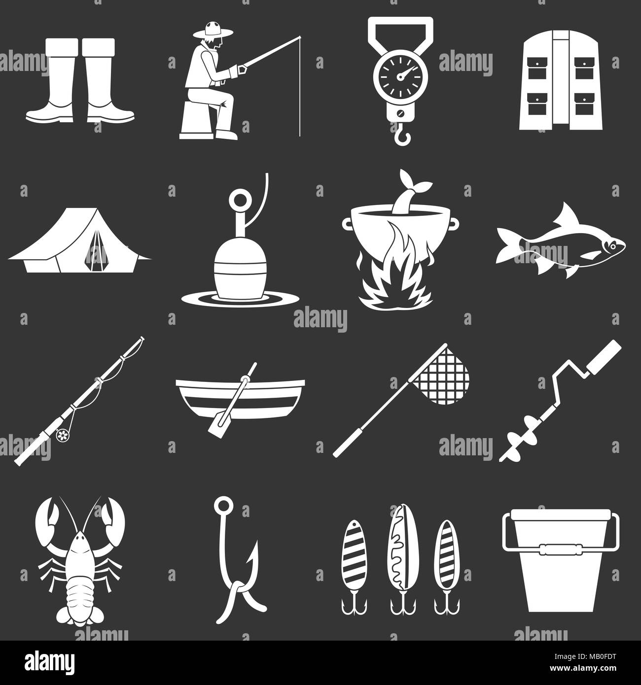 Fishing icons fish catch Black and White Stock Photos & Images - Alamy