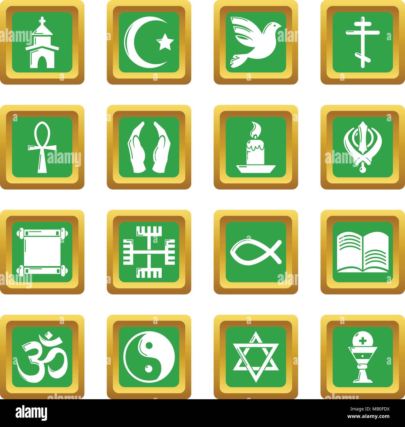 Religion icons set green square vector Stock Vector Image & Art - Alamy