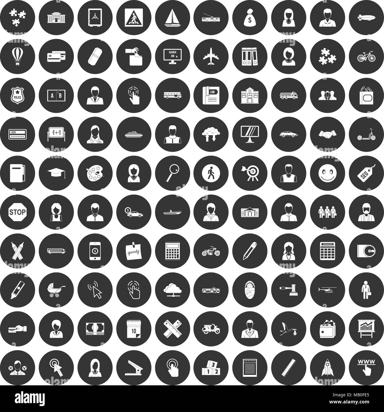 100 initiation icons set black circle Stock Vector Image & Art - Alamy