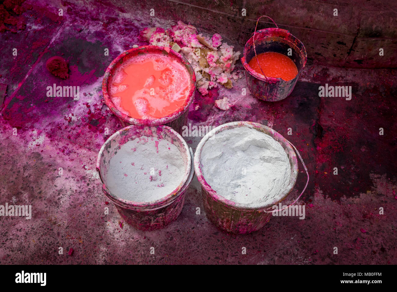 Abstract bucket of colors spill on floor Stock Photo - Alamy