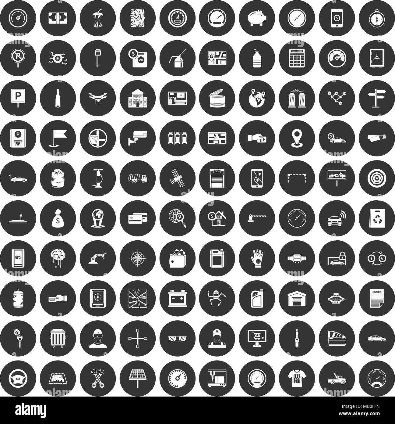 100 auto repair icons set black circle Stock Vector Image & Art - Alamy